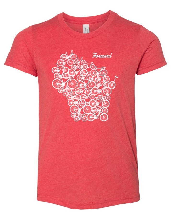 2025 Kids Forward Tee Red | Wisconsin Bike Fed